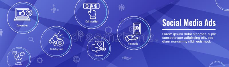 Social Media Ads Icon Set and Web Header Banner Stock Vector ...