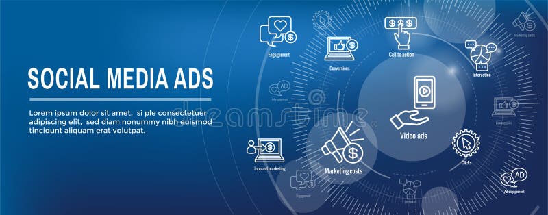 Social Media Ads Icon Set and Web Header Banner Stock Vector ...