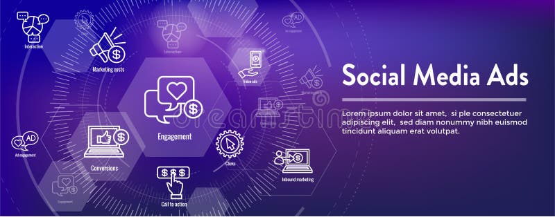 Social Media Ads Icon Set and Web Header Banner Stock Vector ...