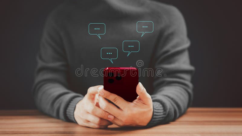 Social Media Application Chat Box on a Mobile Phone. Young Man Hand ...