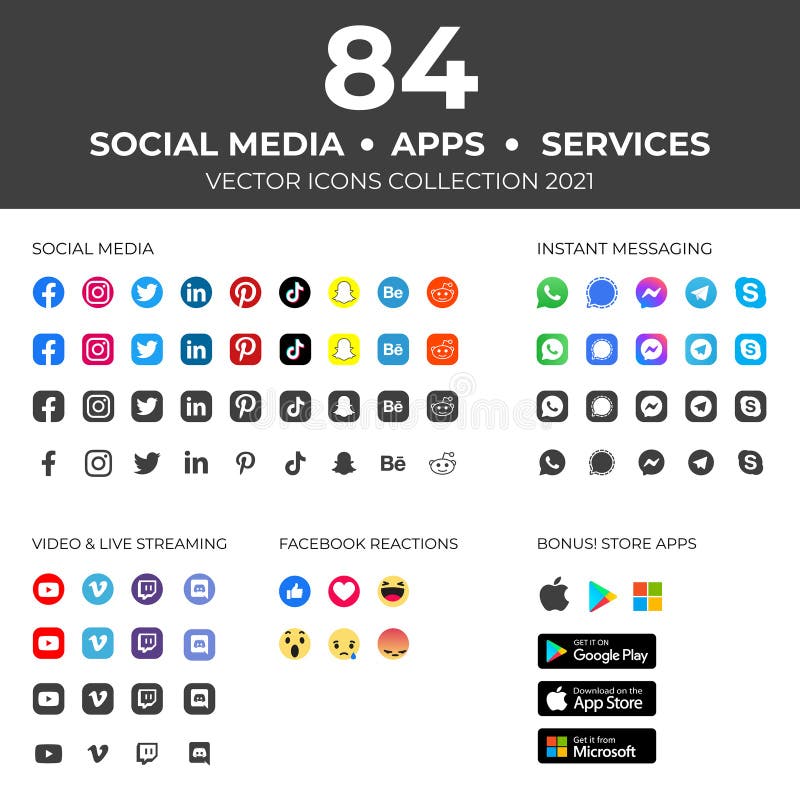 Social Media, Apps, Services - Vector Icons Editorial Image ...
