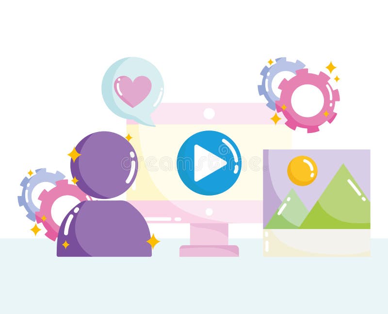 Social Media, Avatar Computer Photo in Cartoon Style Stock Vector ...