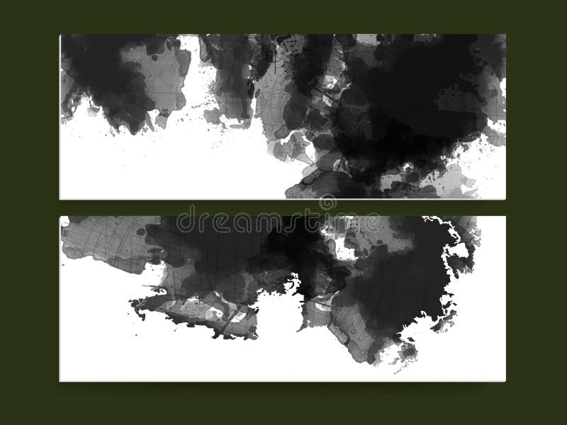 Social Media Banner or Header Design Set in Abstract Black Watercolor ...