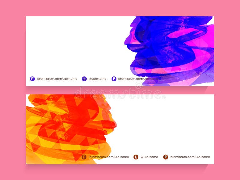 Social Media Banner or Header Design Set with Abstract Brush Stroke ...