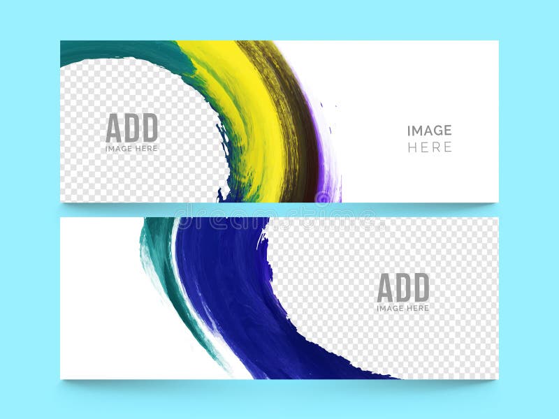 Social Media Banner or Header Design Set with Abstract Brush Stroke ...