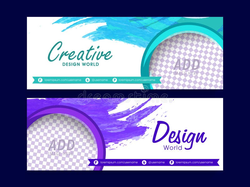 Social Media Banner or Header Design Set with Space in Abstract Brush ...