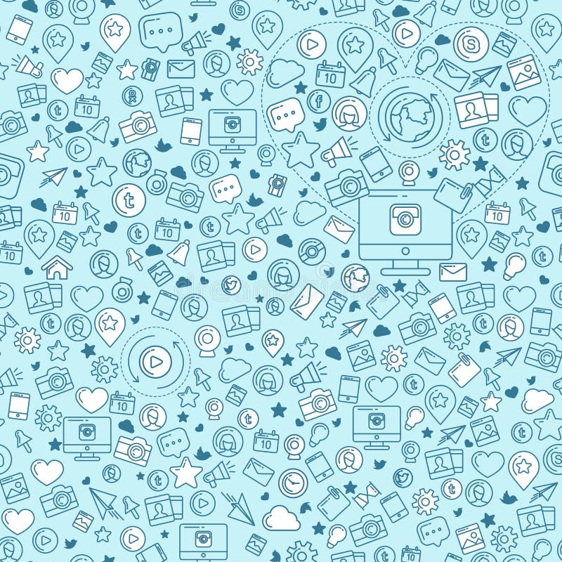 Social Media Blue Linear Illustration Editorial Stock Photo ...