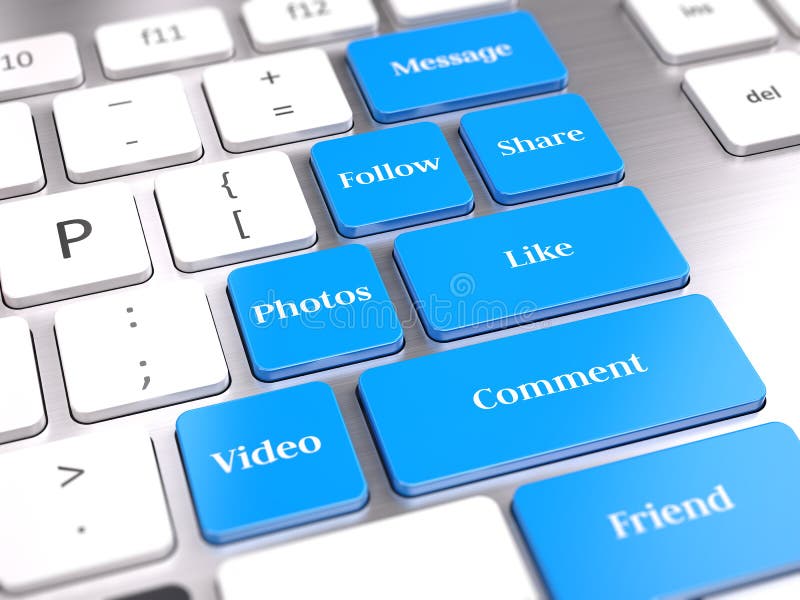 Social Media Buttons on Computer Keyboard Stock Illustration ...
