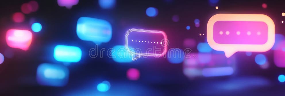 Social Media Chat Interface with Floating Message Bubbles and Glowing ...