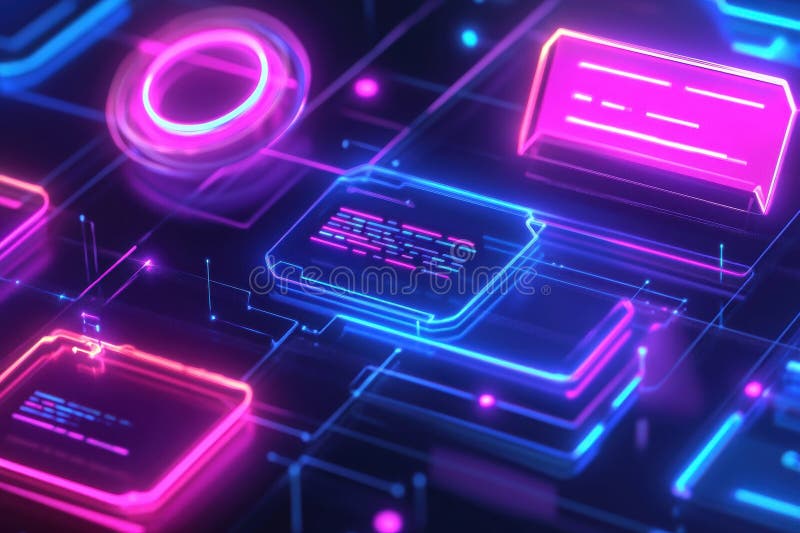 Social Media Chat Interface with Glowing Message Bubbles and ...