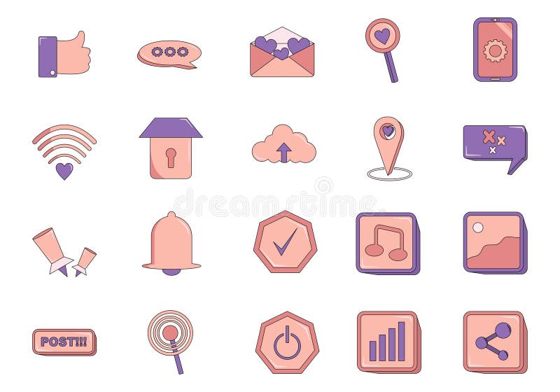 Social Media Collection Icon Element Set Stock Vector - Illustration of ...