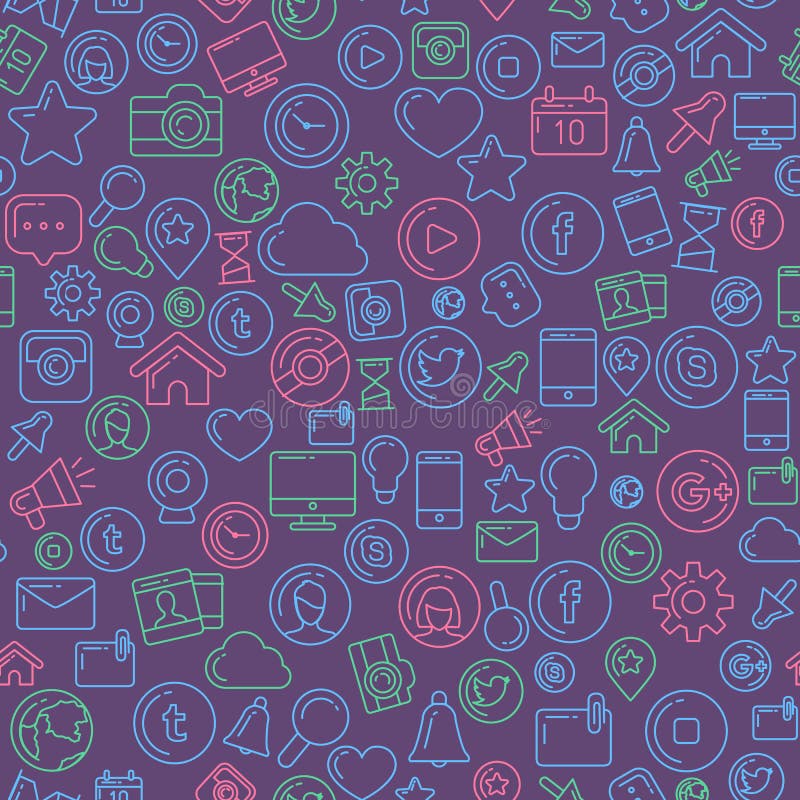 Social Media Colorful Seamless Pattern Stock Vector - Illustration of ...
