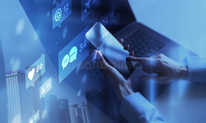 Social Media Communication and Digital Interaction Stock Photo - Image ...