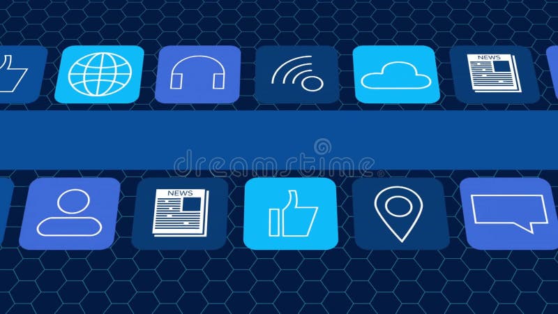 Social Media and Communication Icons Animation Over Hexagonal Pattern ...