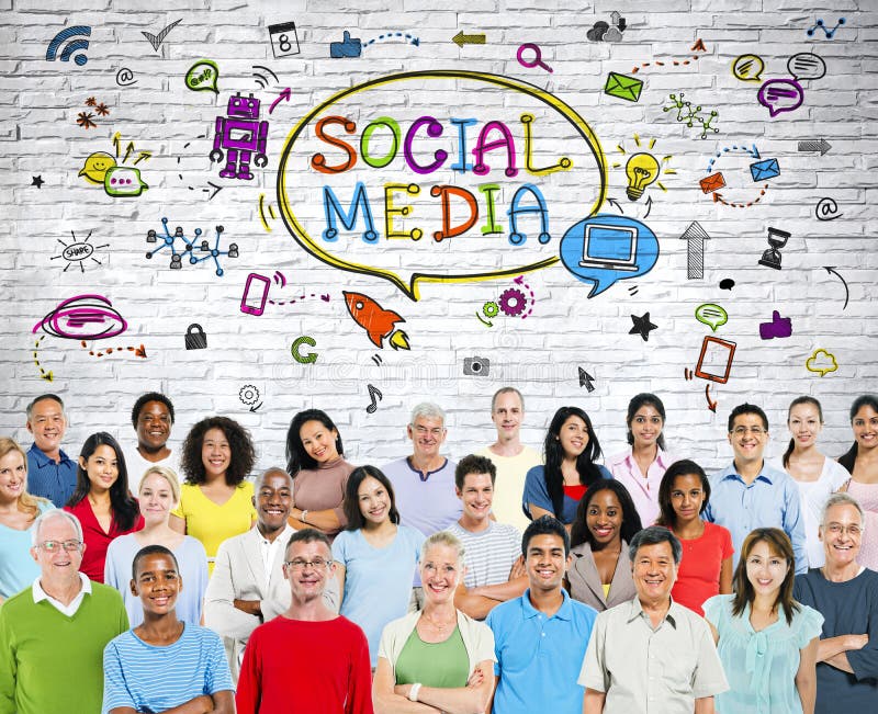Social Media Communications Group with Symbols Stock Image - Image of ...