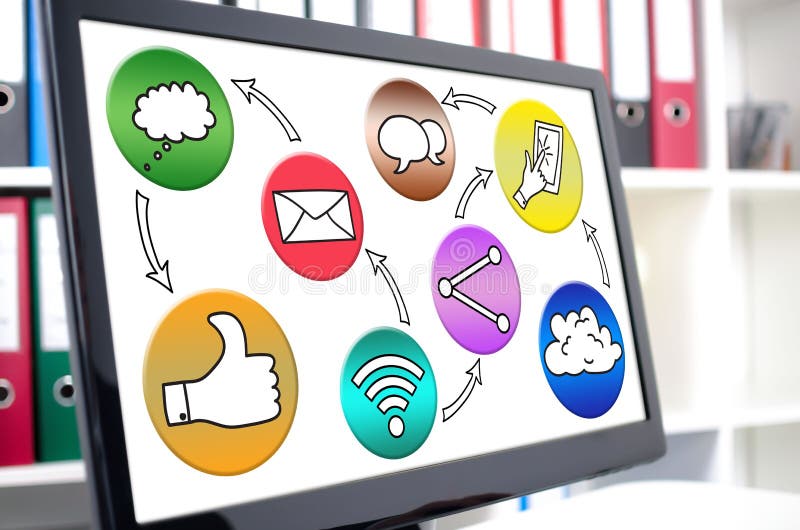 Social Media Concept on a Computer Screen Stock Image - Image of share ...
