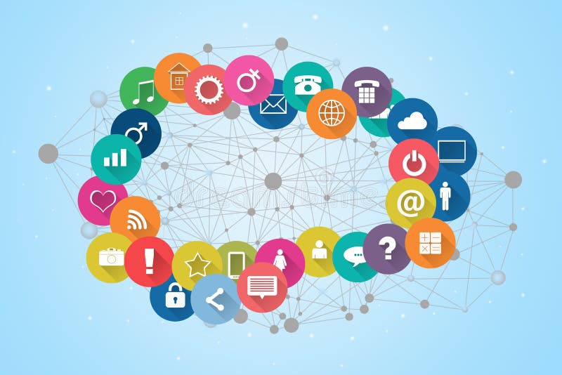 Social Media Concept. Social Icons on Blue Background. Copy Space Stock ...