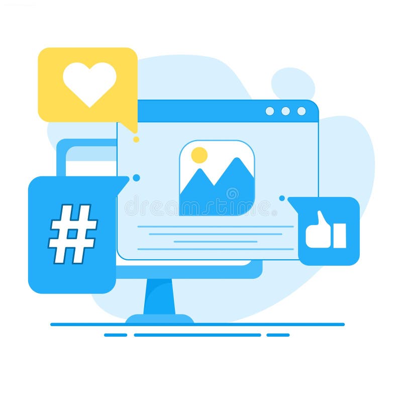 Social Media Concept, Illustration of Viewing Posts, Comments and Likes ...