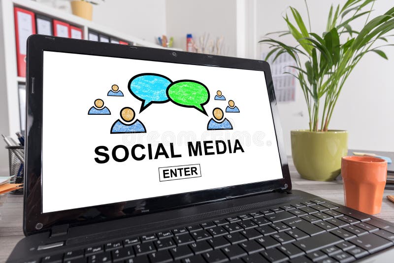 Social Media Concept on a Laptop Stock Image - Image of sign ...