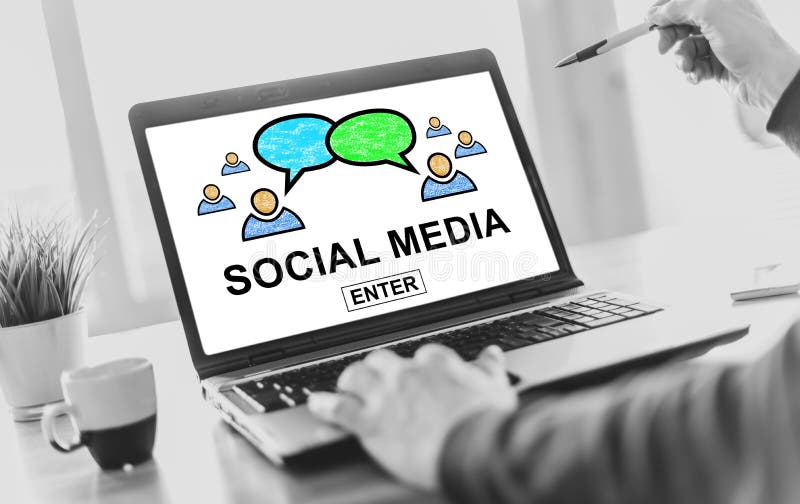 Social Media Concept on a Laptop Screen Stock Image - Image of icon ...