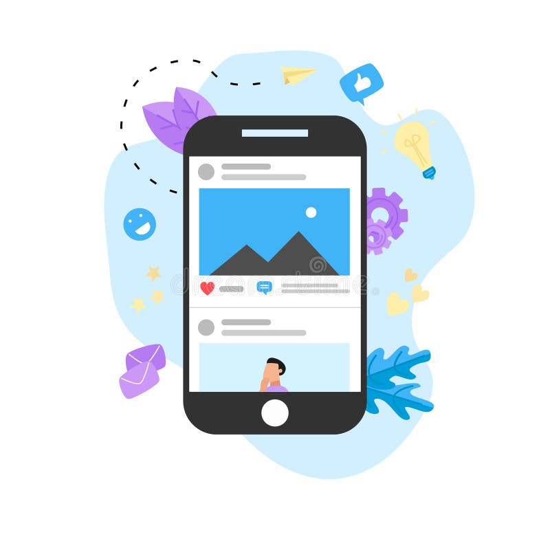 Social Media Concept with Photo Content, Like and Comment. Vector Flat ...