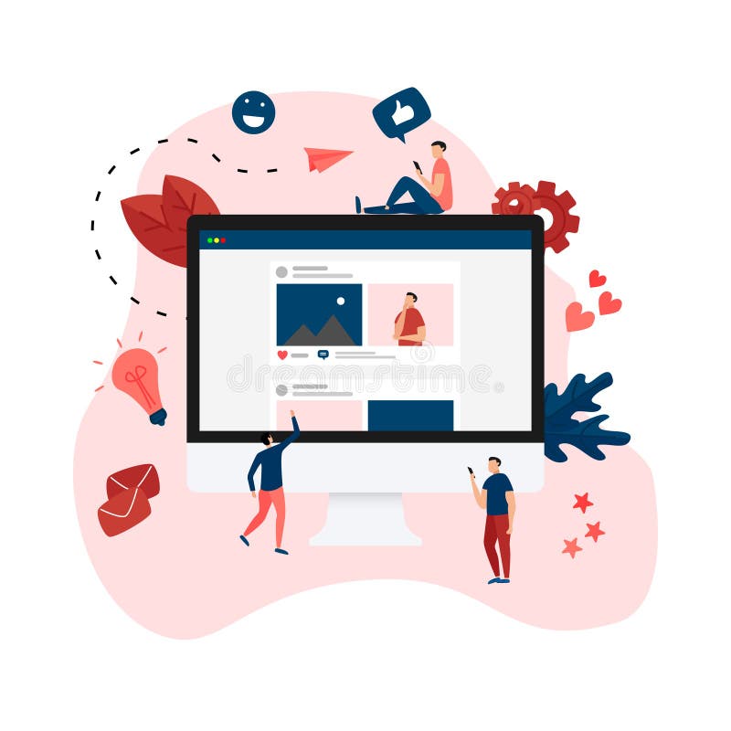 Social Media Concept with Photo Content, Like and Comment. Vector Flat ...