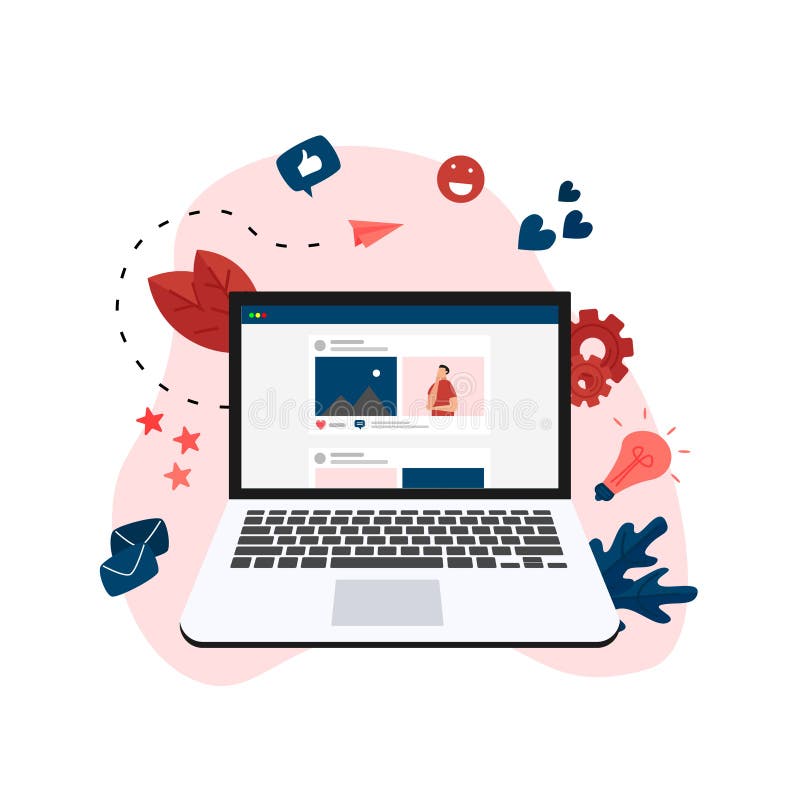 Social Media Concept with Photo Content, Like and Comment. Vector Flat ...