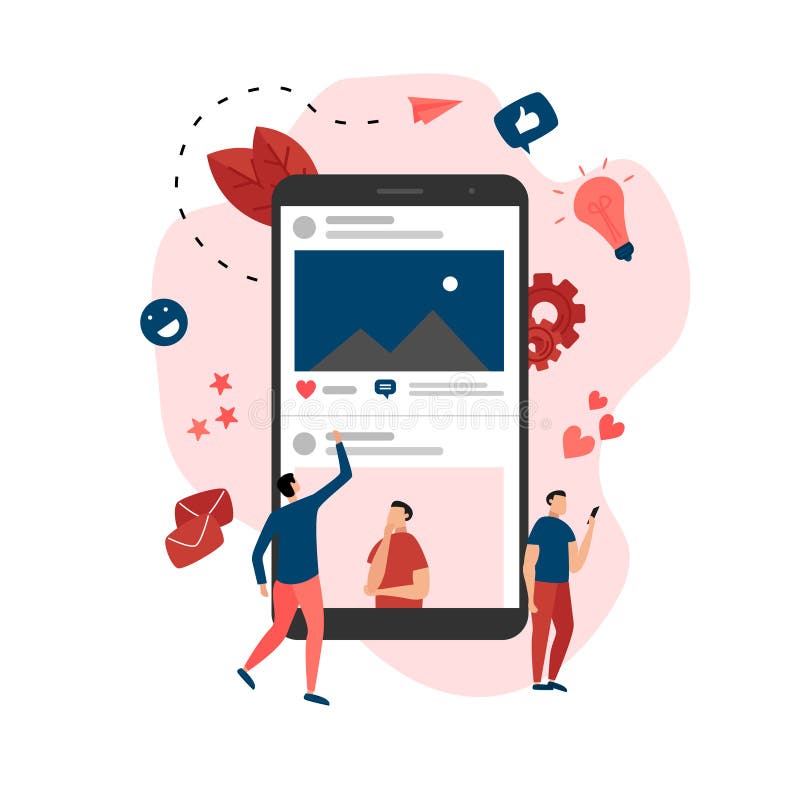Social Media Concept with Photo Content, Like and Comment. Vector Flat ...