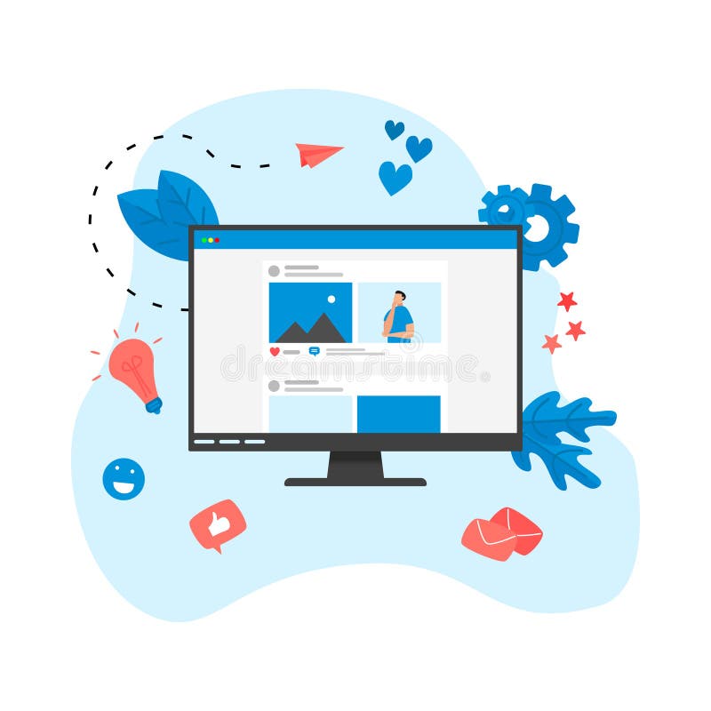 Social Media Concept with Photo Content, Like and Comment. Vector Flat ...