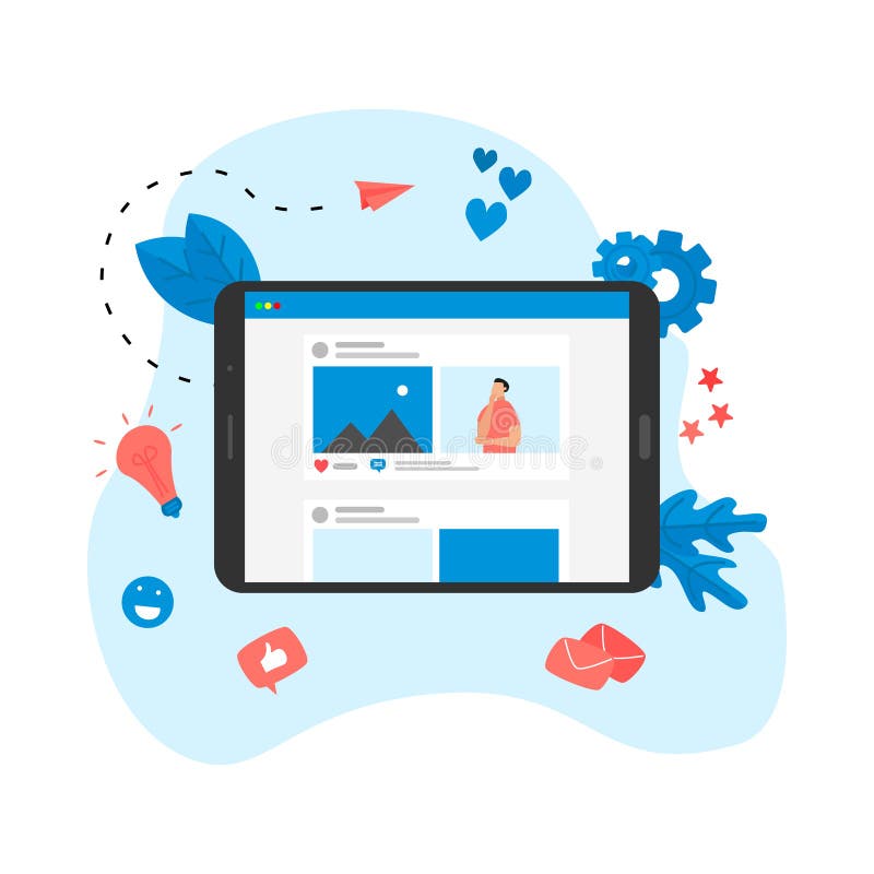 Social Media Concept with Photo Content, Like and Comment. Vector Flat ...