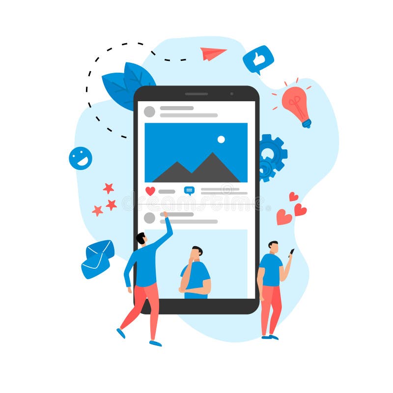 Social Media Concept with Photo Content, Like and Comment. Vector Flat ...