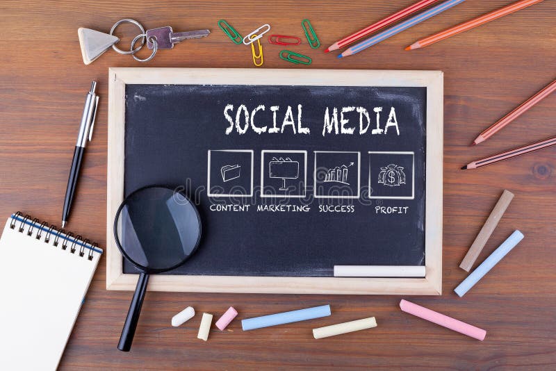 Social Media Concept. on a Wooden Table Chalk Board Stock Image - Image ...