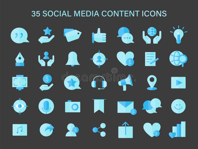 Social Media Content Icons Set. Array of Digital Engagement and Network ...