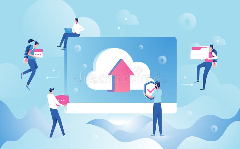 Cloud Computing Service, Group of People Working Together Stock Vector ...