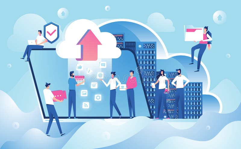 Cloud Computing Service, Group of People Working Together Stock Vector ...