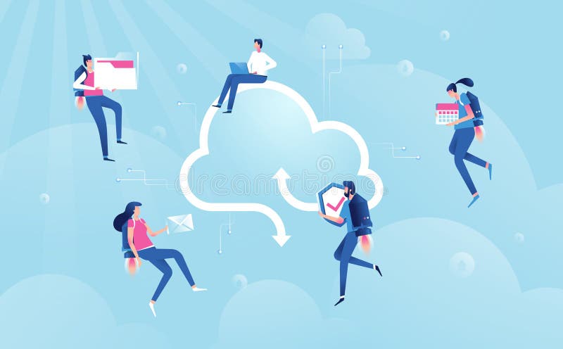 Cloud Computing Service, Group of People Working Together Stock Vector ...
