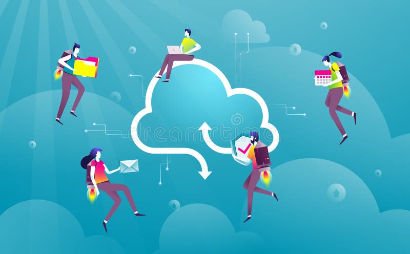 Cloud Computing Service, Group of People Working Together Stock Vector ...