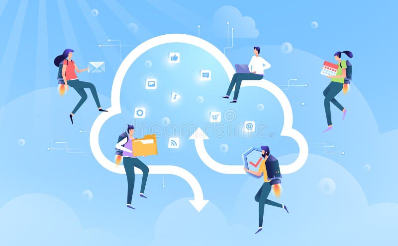 Cloud Computing Service, Group of People Working Together Stock Vector ...