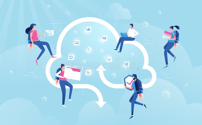 Cloud Computing Service, Group of People Working Together Stock Vector ...