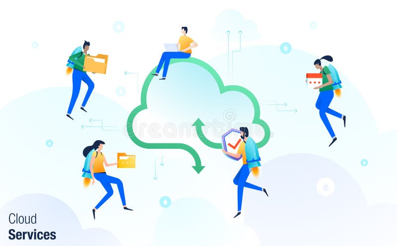 Cloud Computing Service, Group of People Working Together Stock Vector ...