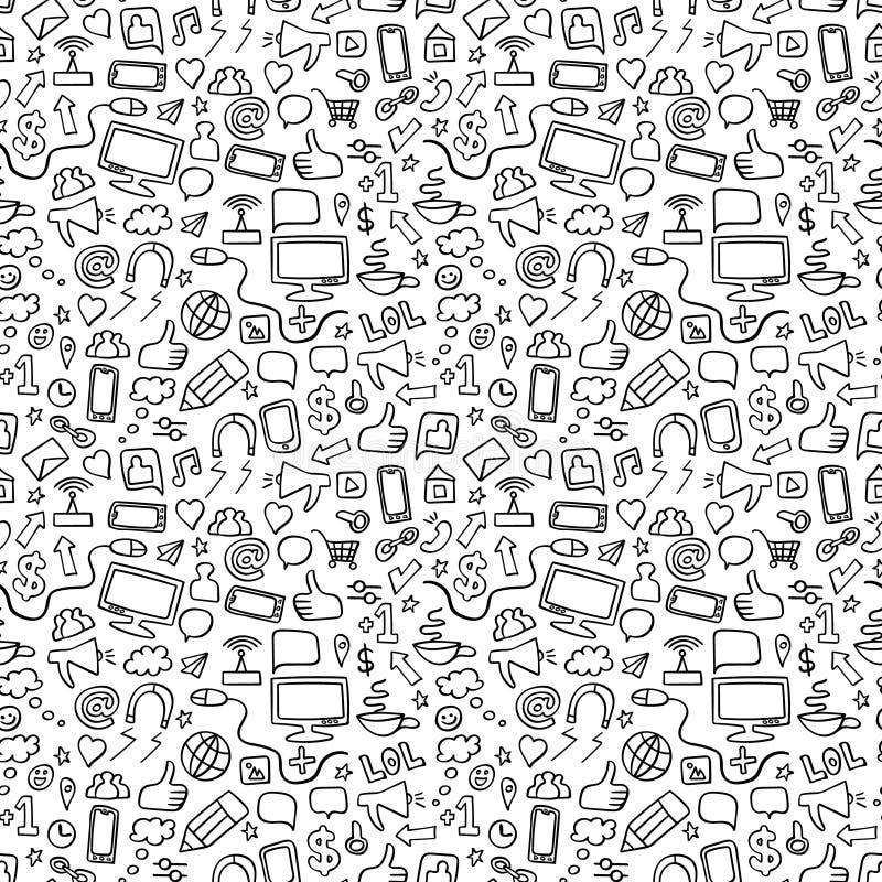 Seamless Doodle Social Media Pattern Background Stock Vector ...