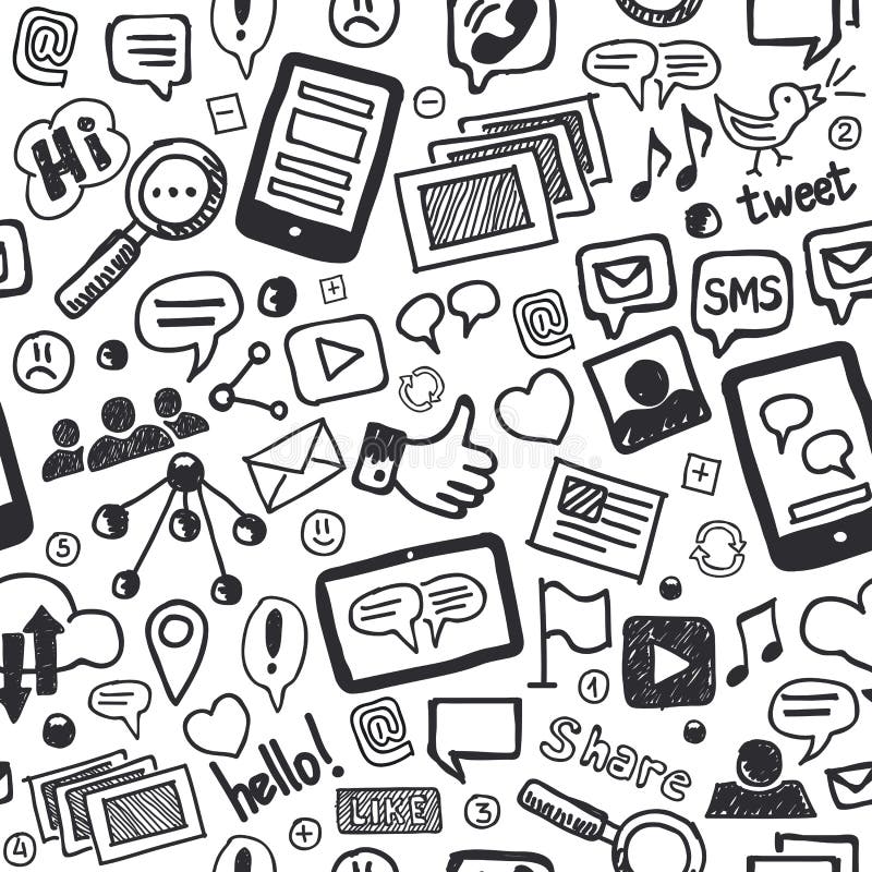 Social Media Doodles Hand Drawn Seamless Pattern Stock Vector ...