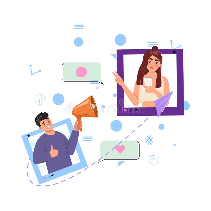 Social Media Engagement, Featuring Two Influencers Interacting through ...