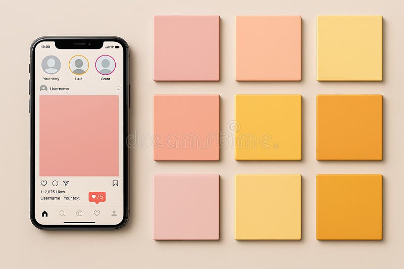 Social Media Feed Mockup with Pastel Color Palette Stock Illustration ...