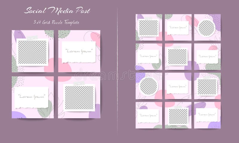 Social Media Feed Post Template in Grid Puzzle Style with One Line Art ...