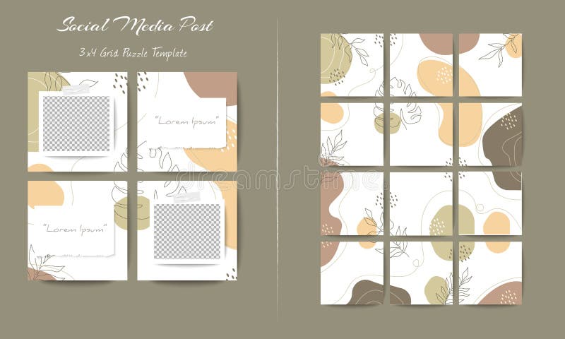 Social Media Feed Post Template in Grid Puzzle Style with One Line Art ...