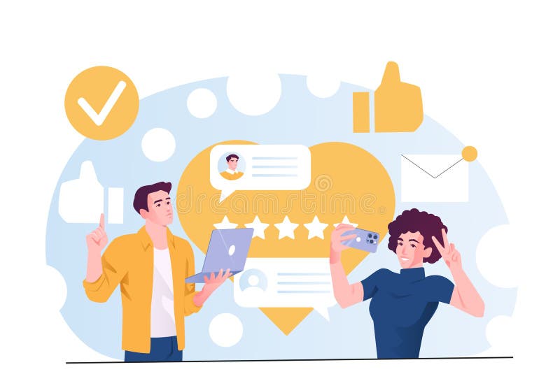 Social Media Feedback Interaction Scene. Vector Illustration Stock ...