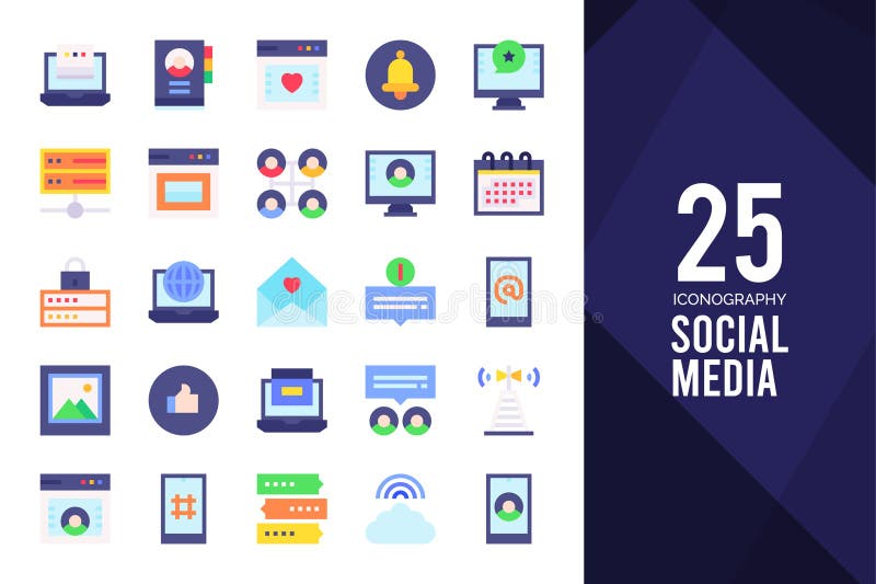 25 Social Media Flat Icon Pack. Vector Illustration Stock Vector ...