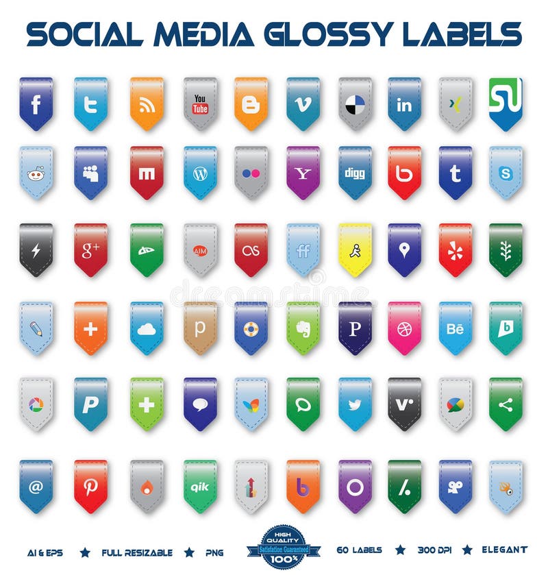 Social Media Glossy Labels editorial stock image. Illustration of ...