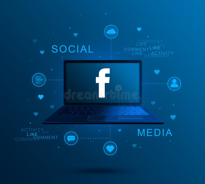 Social Media Icon Facebook on Laptop Screen, Social Media Activity 3d ...